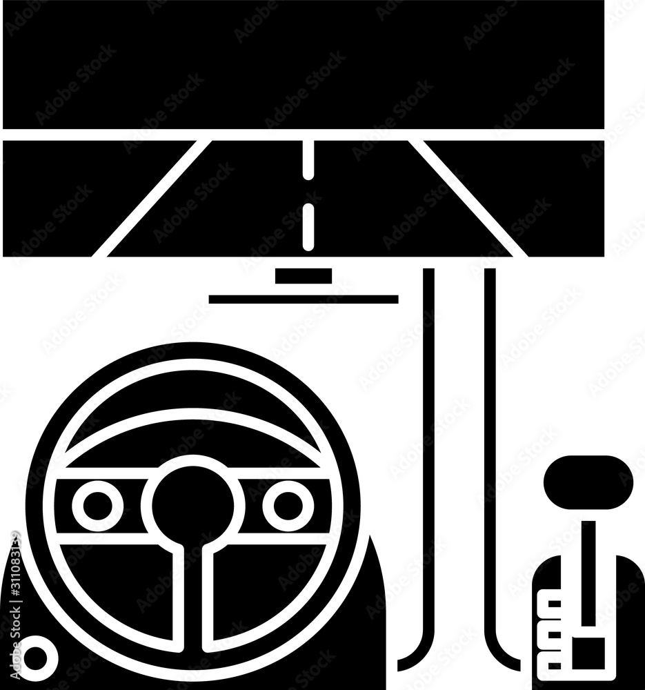 Black Racing simulator cockpit icon isolated on white background ...