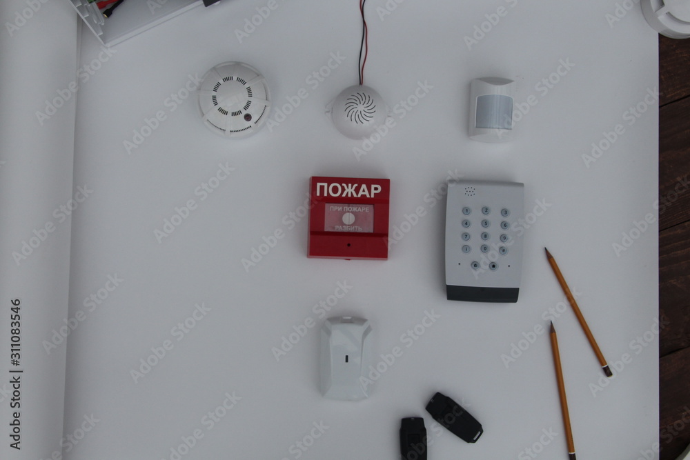 fire alarm sensors in the drawing in the process of designing a ...