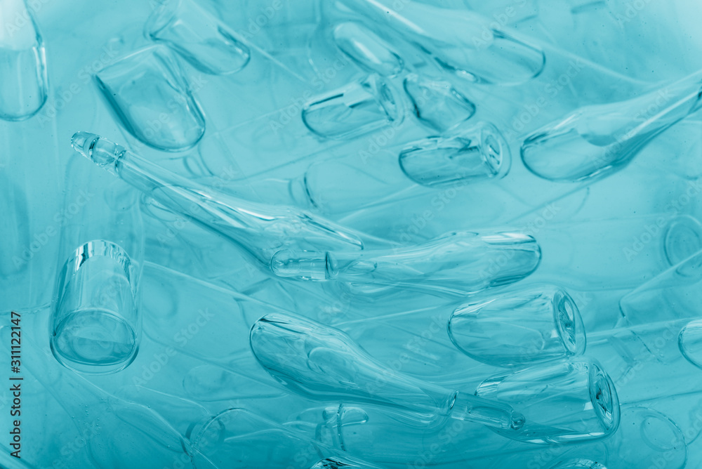 Glass medical ampoule vial for injection. Medicine is liquid sodium ...