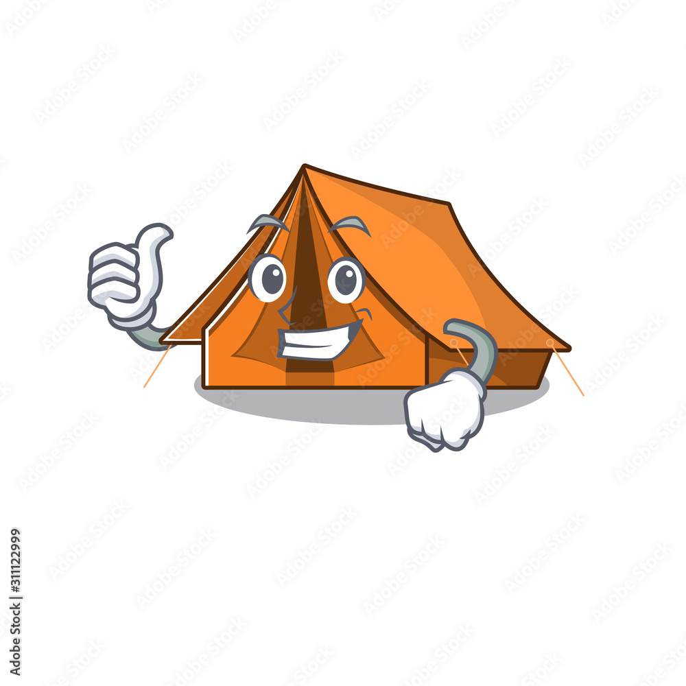 Smiley mascot of camping tent Scroll making Thumbs up gesture Stock ...