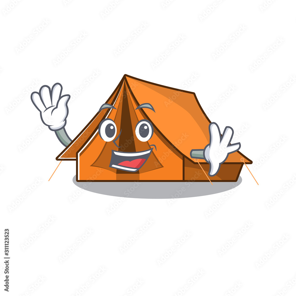 Waving cute smiley camping tent Scroll cartoon character design Stock ...