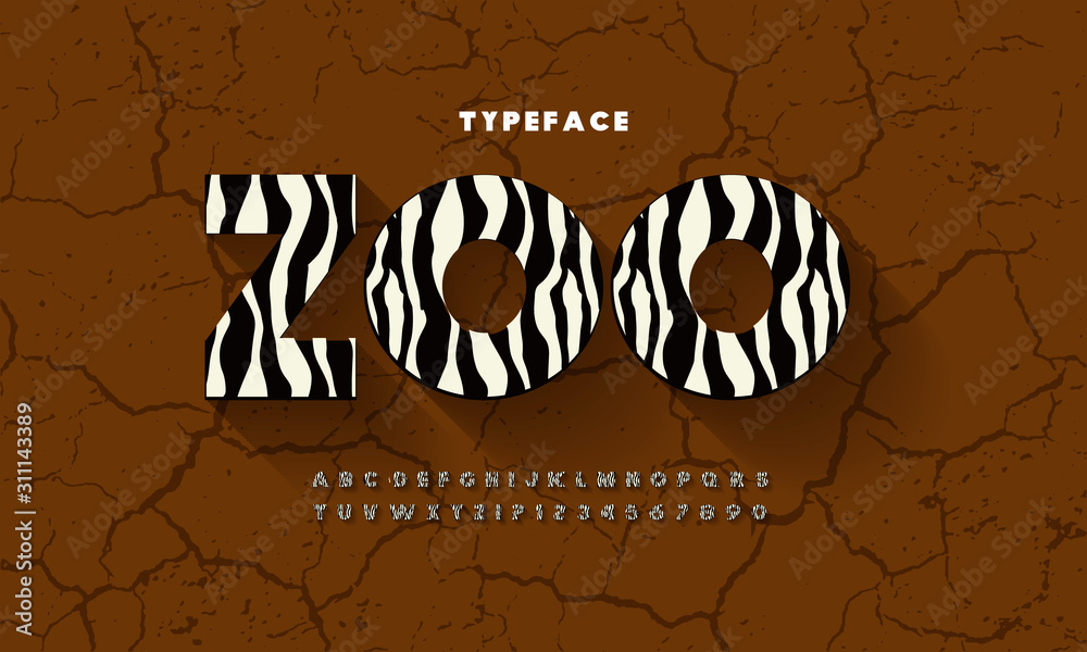 Vector bright logo Zoo with Patterns, Uppercase Font. Comic style ...