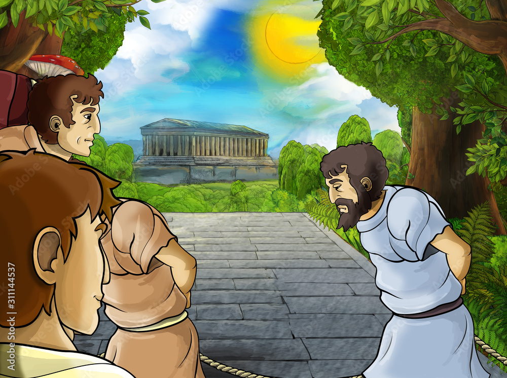 cartoon scene with roman or greek warrior or philosopher ancient ...