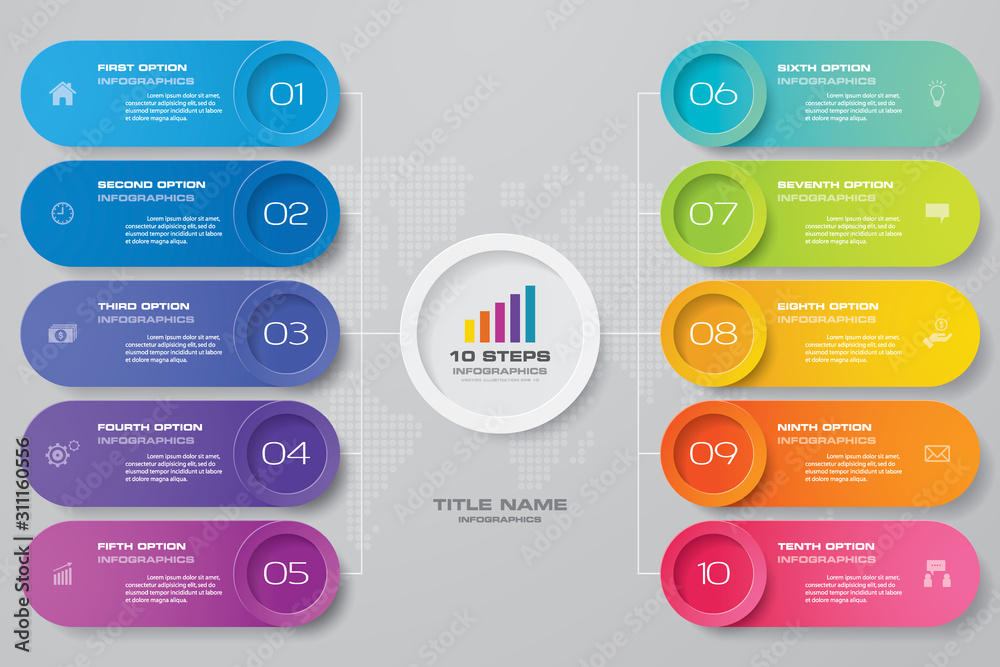 10 steps simple&editable process chart infographics element. EPS 10 ...