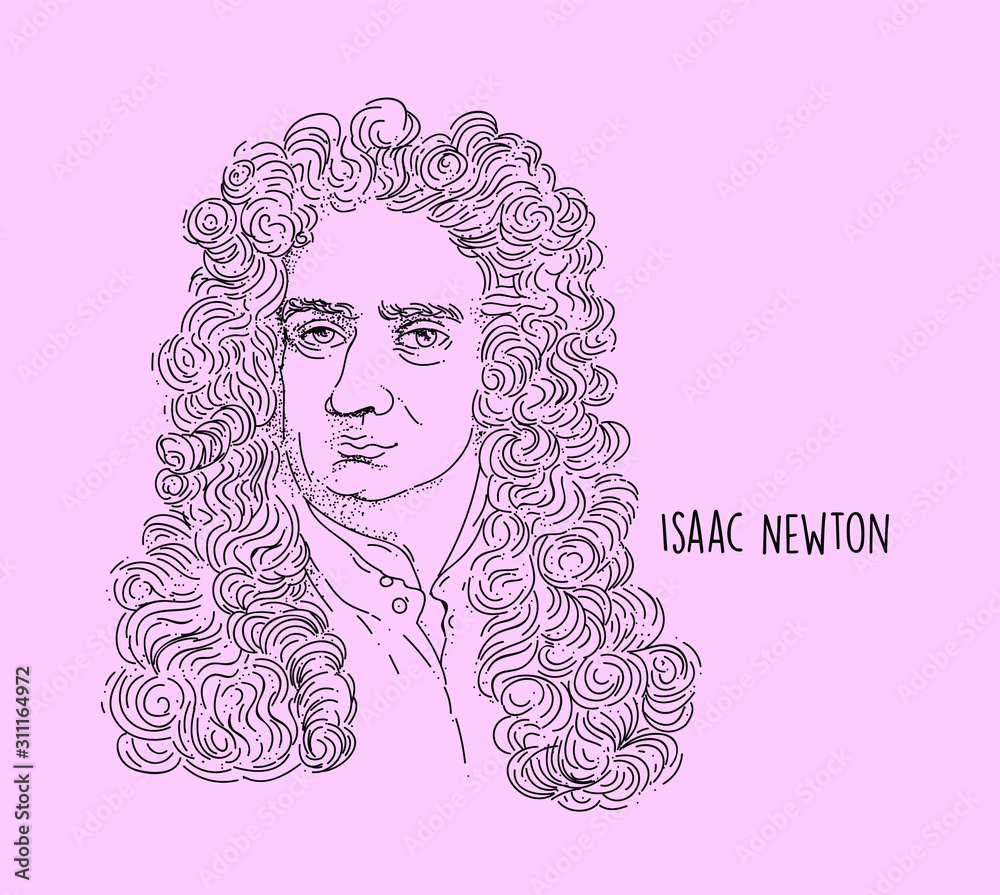 Isaac Newton Line Art Portrait Hand Drawing Stock Vector | Adobe Stock