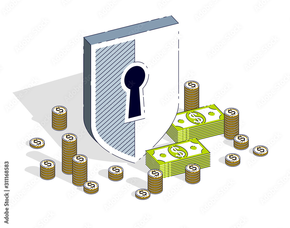 Protection of finance concept, Guard metal Shield with cash money ...