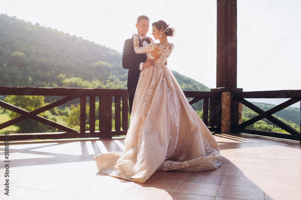 The first dance of the young. The bride and groom are dancing their ...