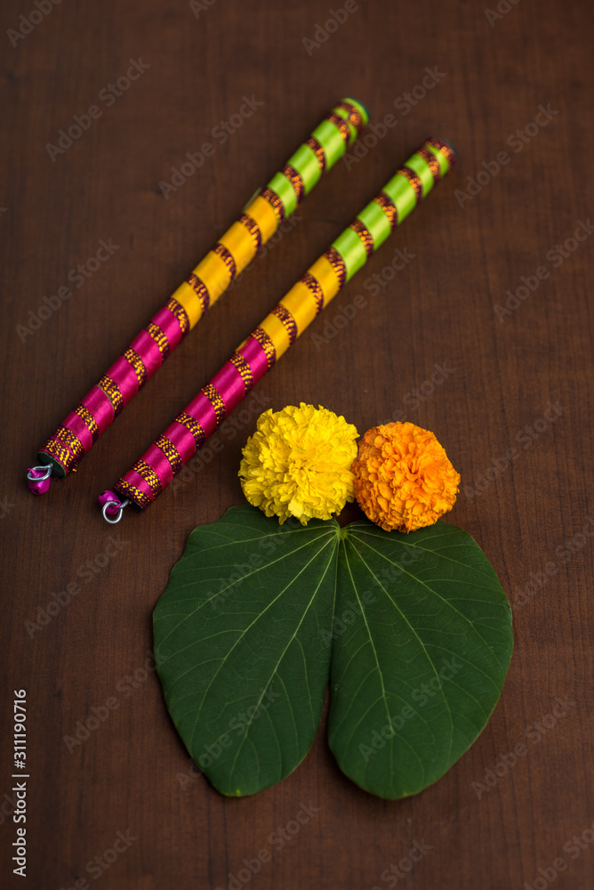 Indian Festival Dussehra and Navratri, showing golden leaf (Bauhinia ...