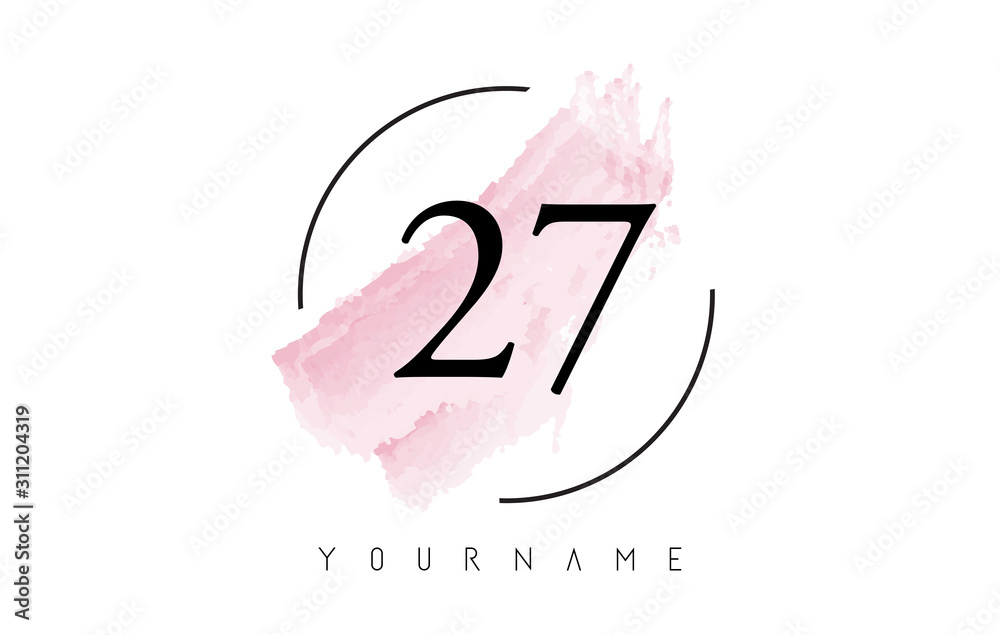 Number 27 Watercolor Stroke Logo Design with Circular Brush Pattern ...