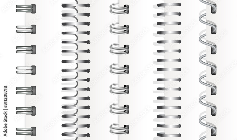Set of silver vertical spirals for notebooks and calendars. Spiral ...