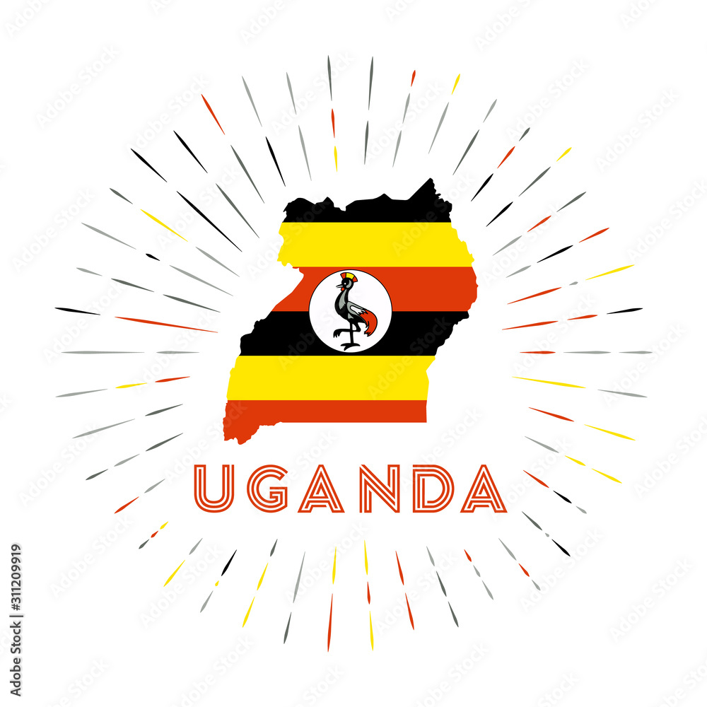 Uganda sunburst badge. The country sign with map of Uganda with Ugandan ...