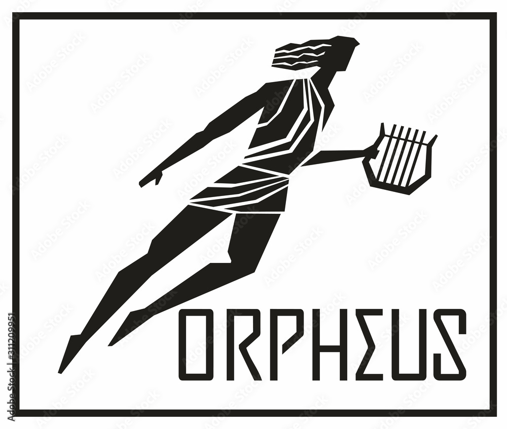 Singer and musician Orpheus. Stylized silhouette and inscription ...