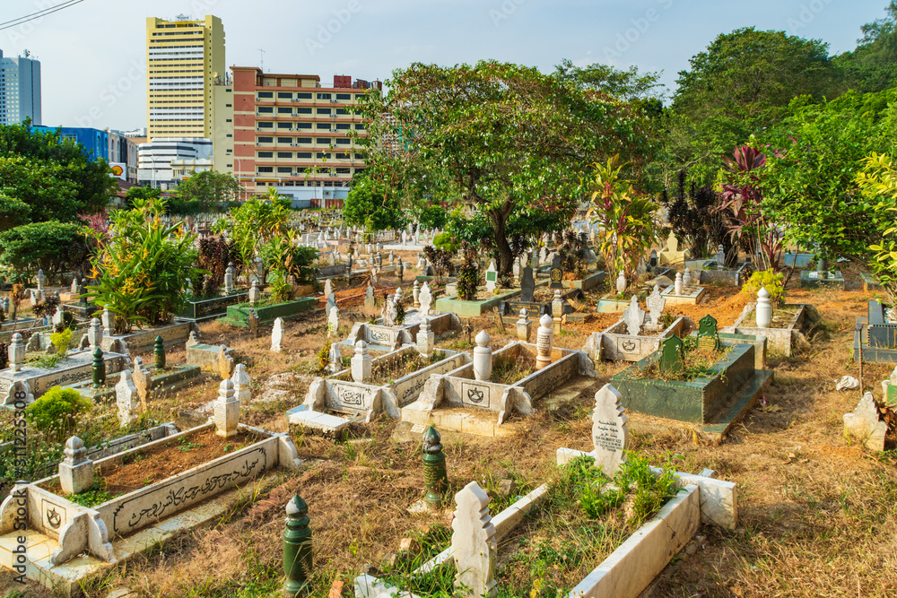 Graves in the Bukit Cina Islamic Cemetery, Malacca (Melaka) City ...