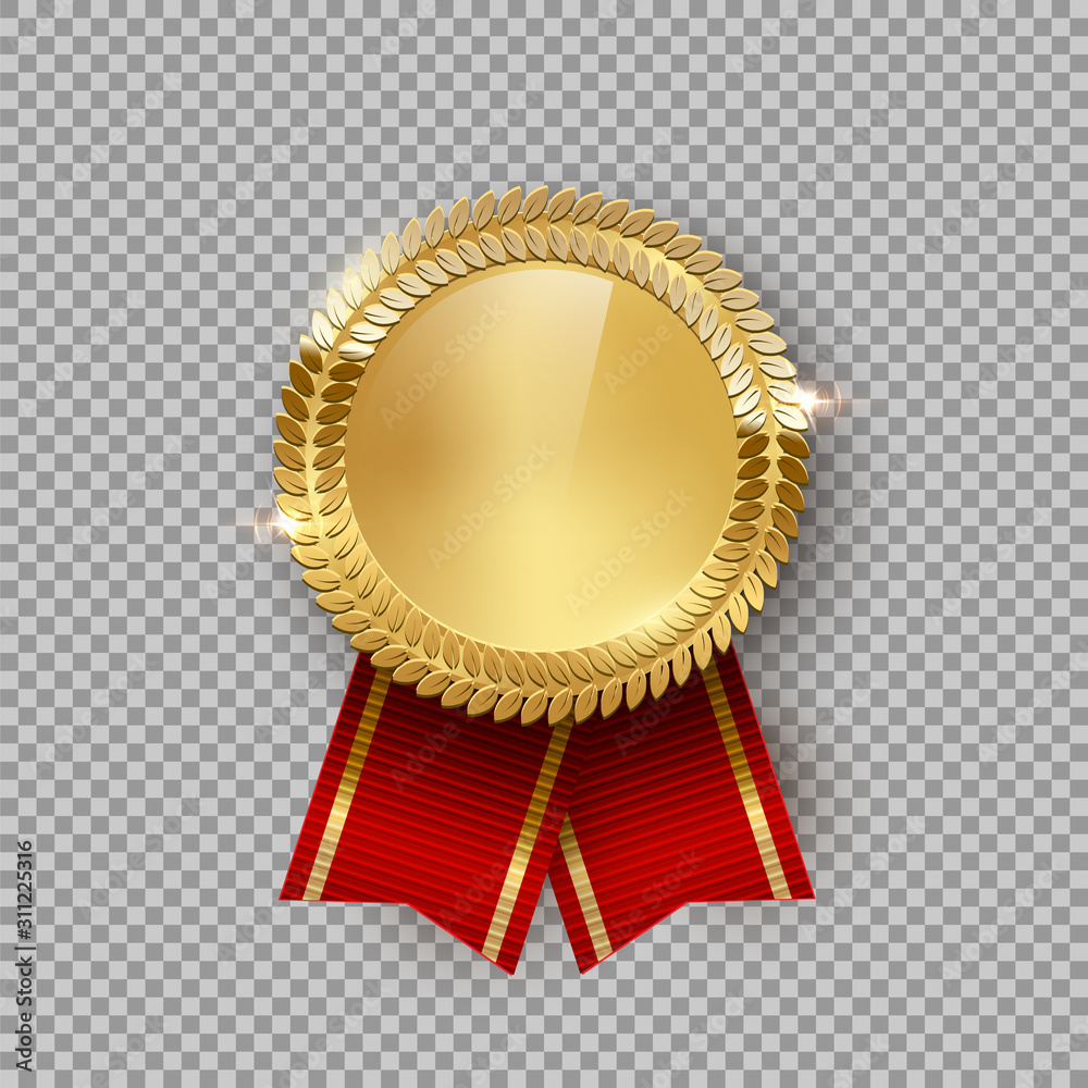 Award medal 3d realistic vector color illustration. Reward. Golden ...