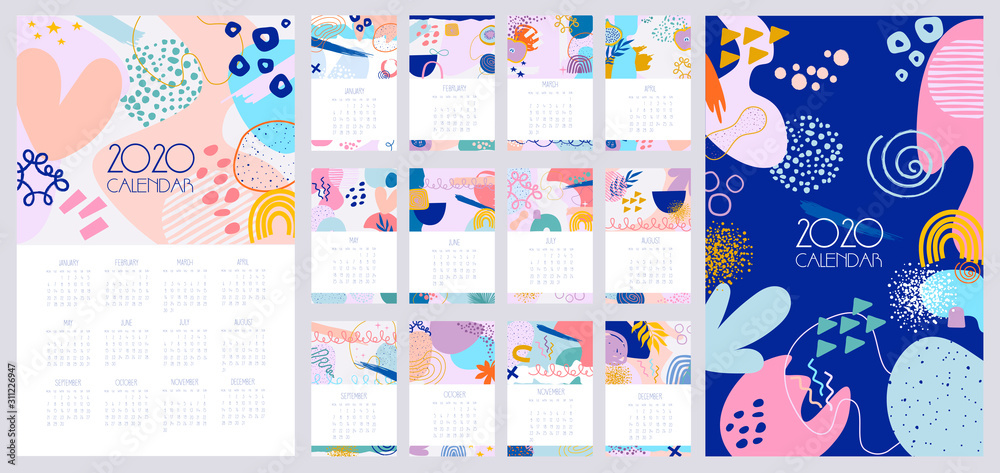 2020 Calendar with abstract minimalistic images. Yearly Planner for all ...