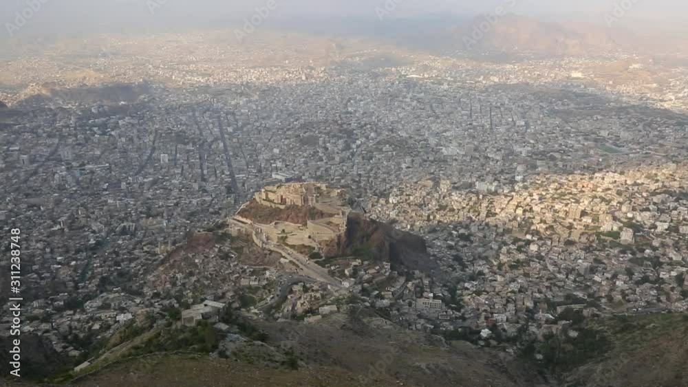 (time lapse ) for Taiz City -Yemen,which shows the historical castle ...