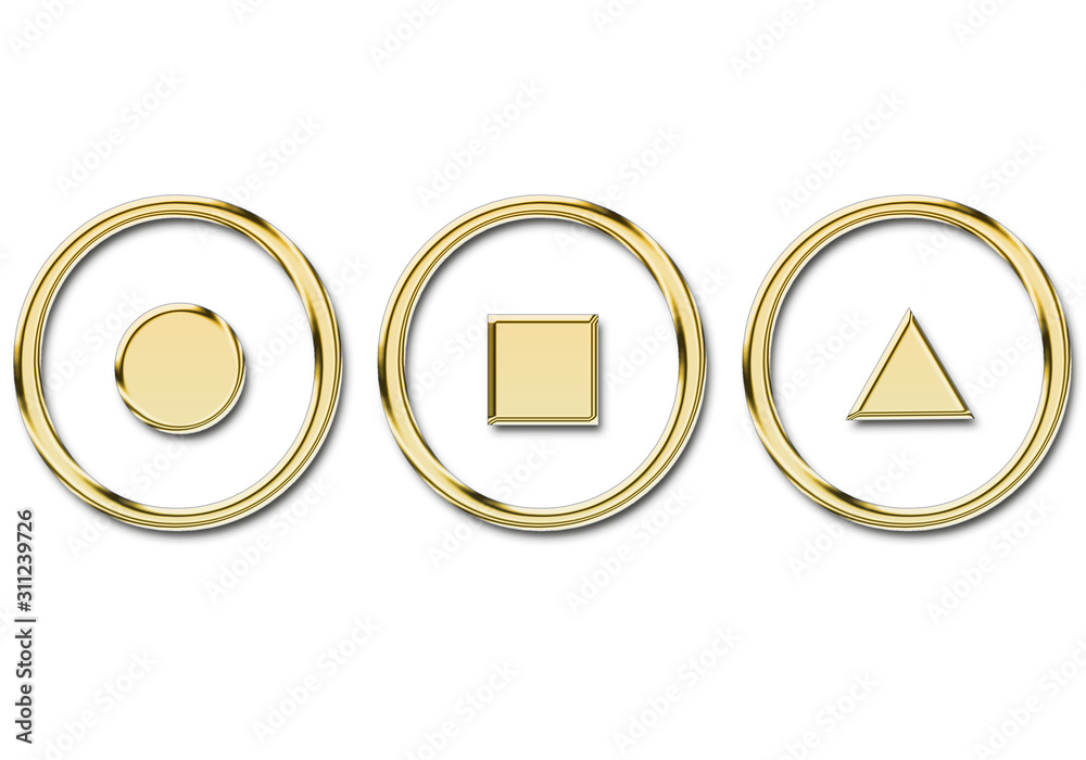 Símbolos web en oro cuadrado, circulo y triángulo Stock Illustration ...