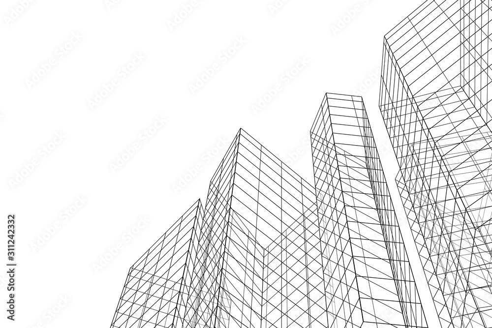 Abstract architectural background. Linear 3D illustration. Concept ...