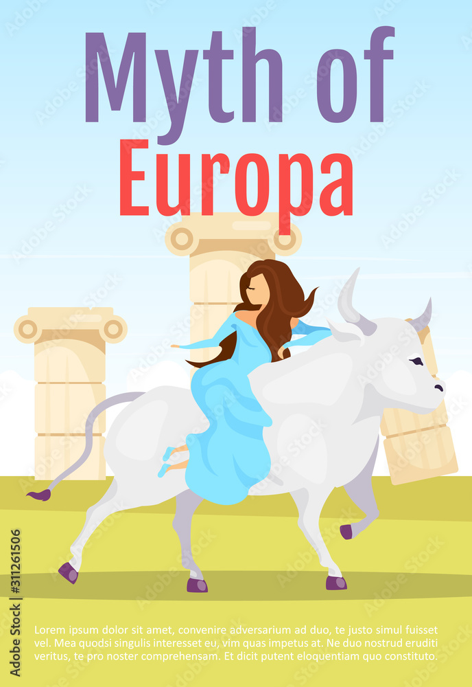 Myth of Europa brochure template. Greek mythology. Woman abduction ...