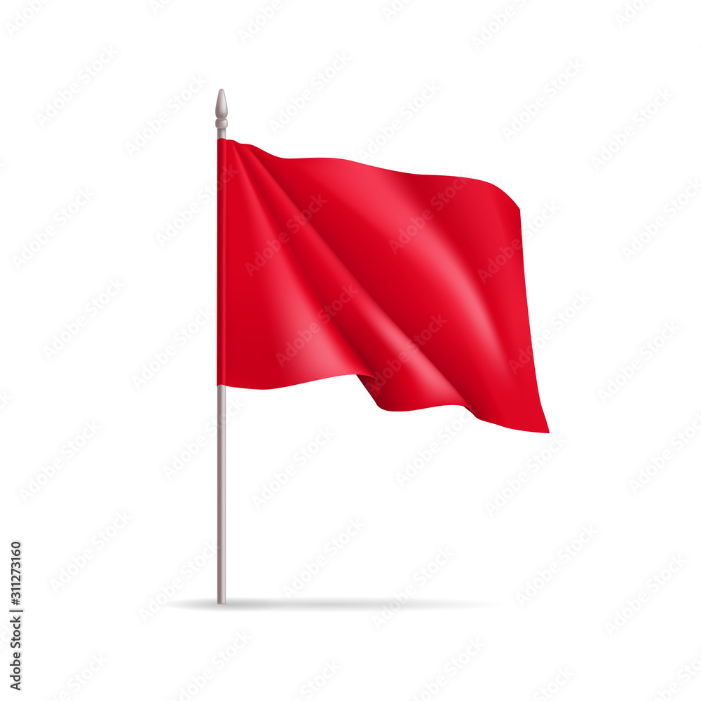 Red rectangular flag on flagpole isolated on white background ...