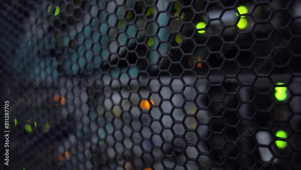 Storage blades flashing lights are in a modern data center. Server room ...