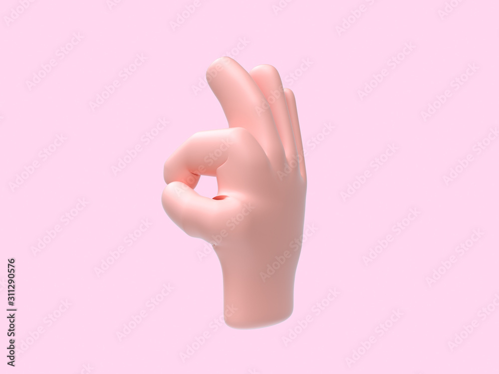 cartoon hand abstract sing/symbol pink background 3d rendering Stock ...