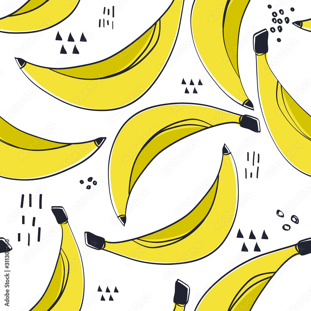 Fresh bananas background. Hand drawn overlapping backdrop. Colorful ...