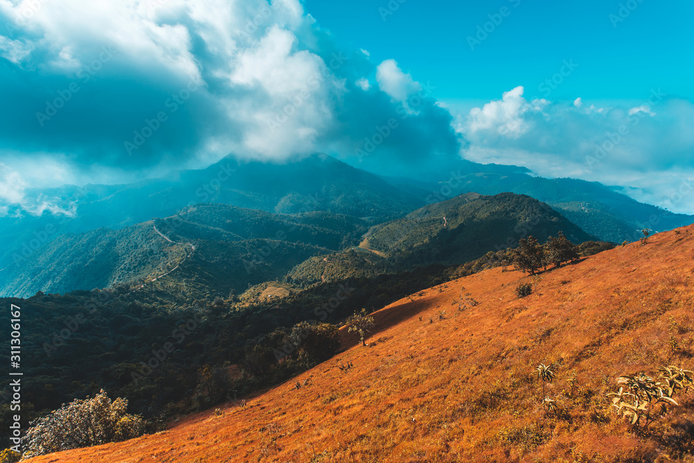 Sunrise and beautiful clouds sky at DOI PUI CO , View of the mist and ...