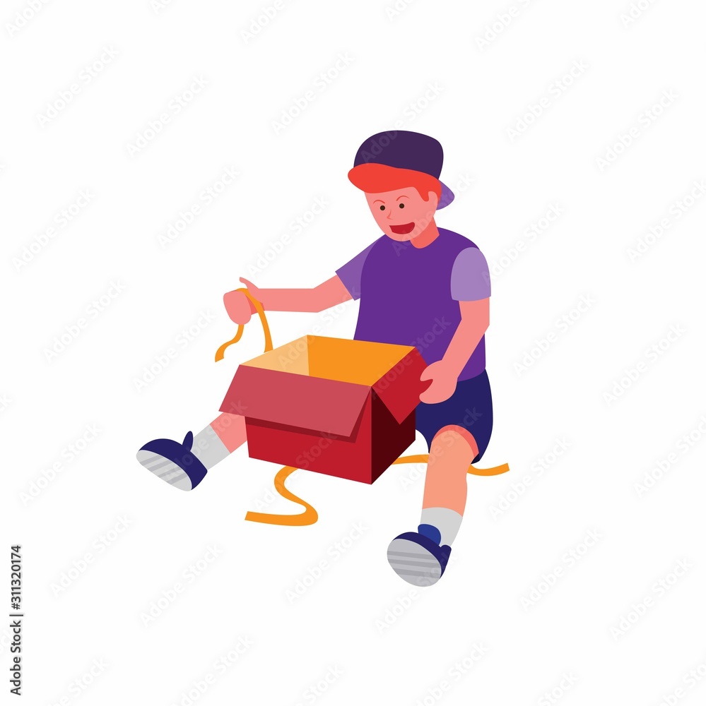 Happy Boy With Present Cartoon