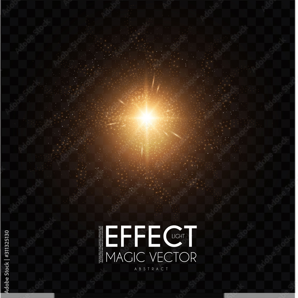 Flash light effect. Explosion on transparent background. Magic stars ...