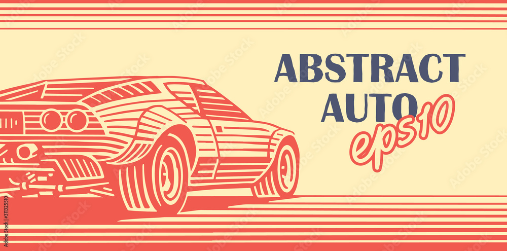Illustration of 80's car in abstract retro style. Automotive retro ...