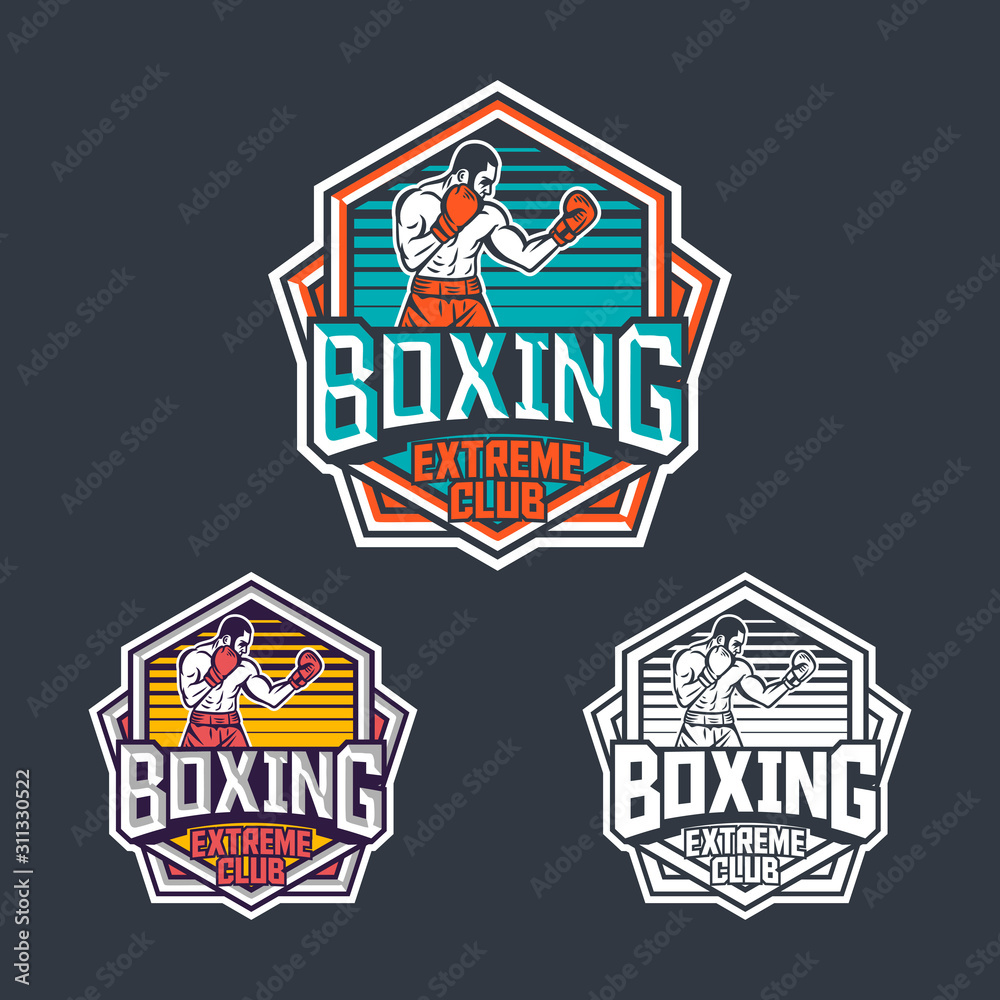 Boxing extreme club retro badge logo emblem design with boxer ...