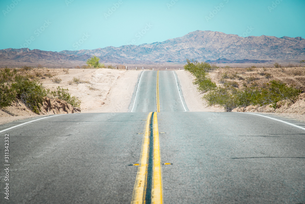 Route 66 - U.S. Historic mother road in Arizona desert. Landscape ...