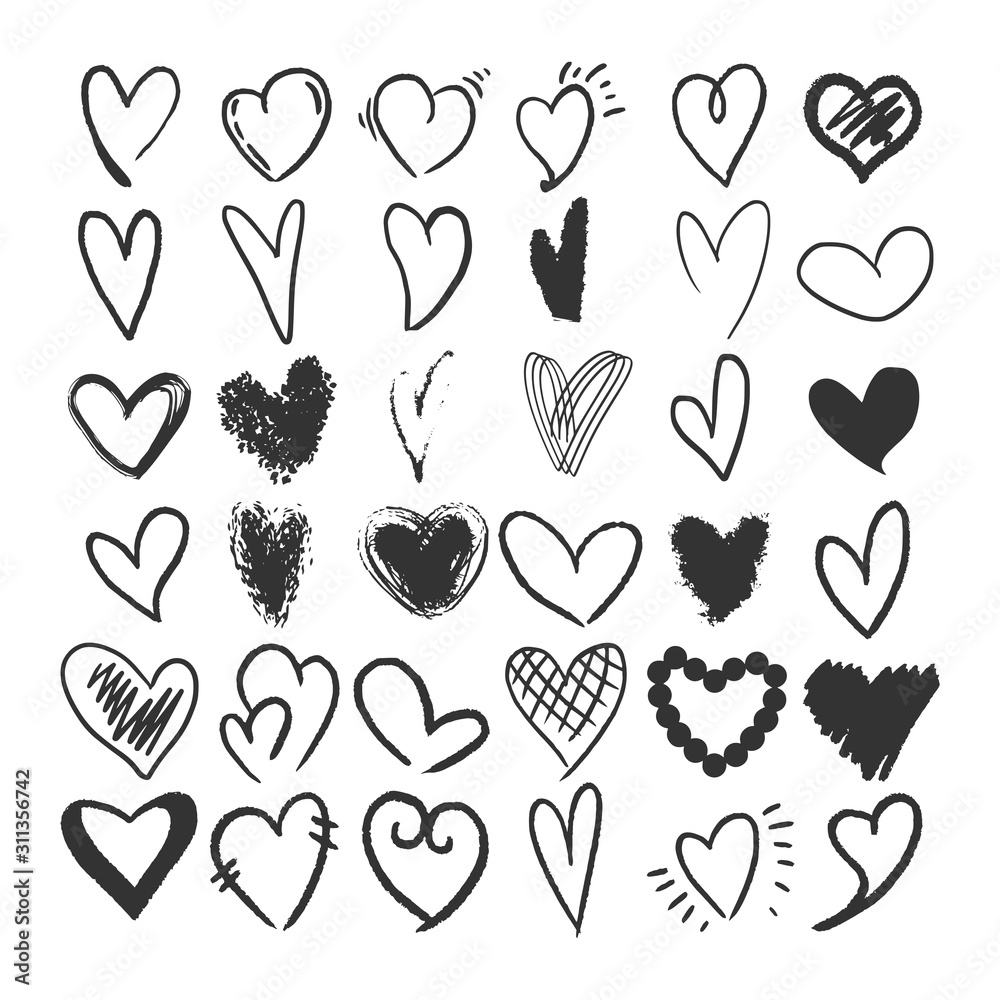 Heart symbol set sketch engraving vector illustration. Romantic love ...
