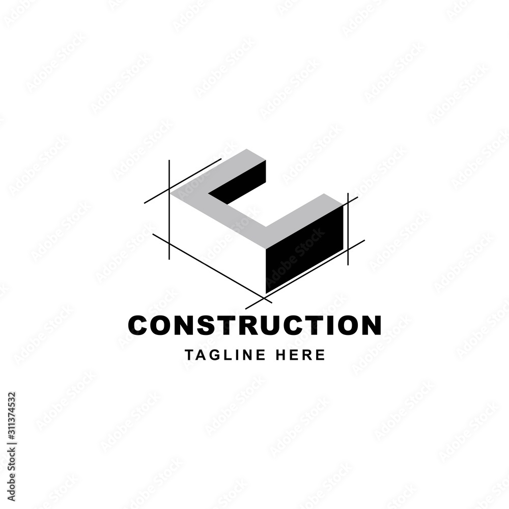 Construction logo design with letter C shape icon. Initial letter C on ...