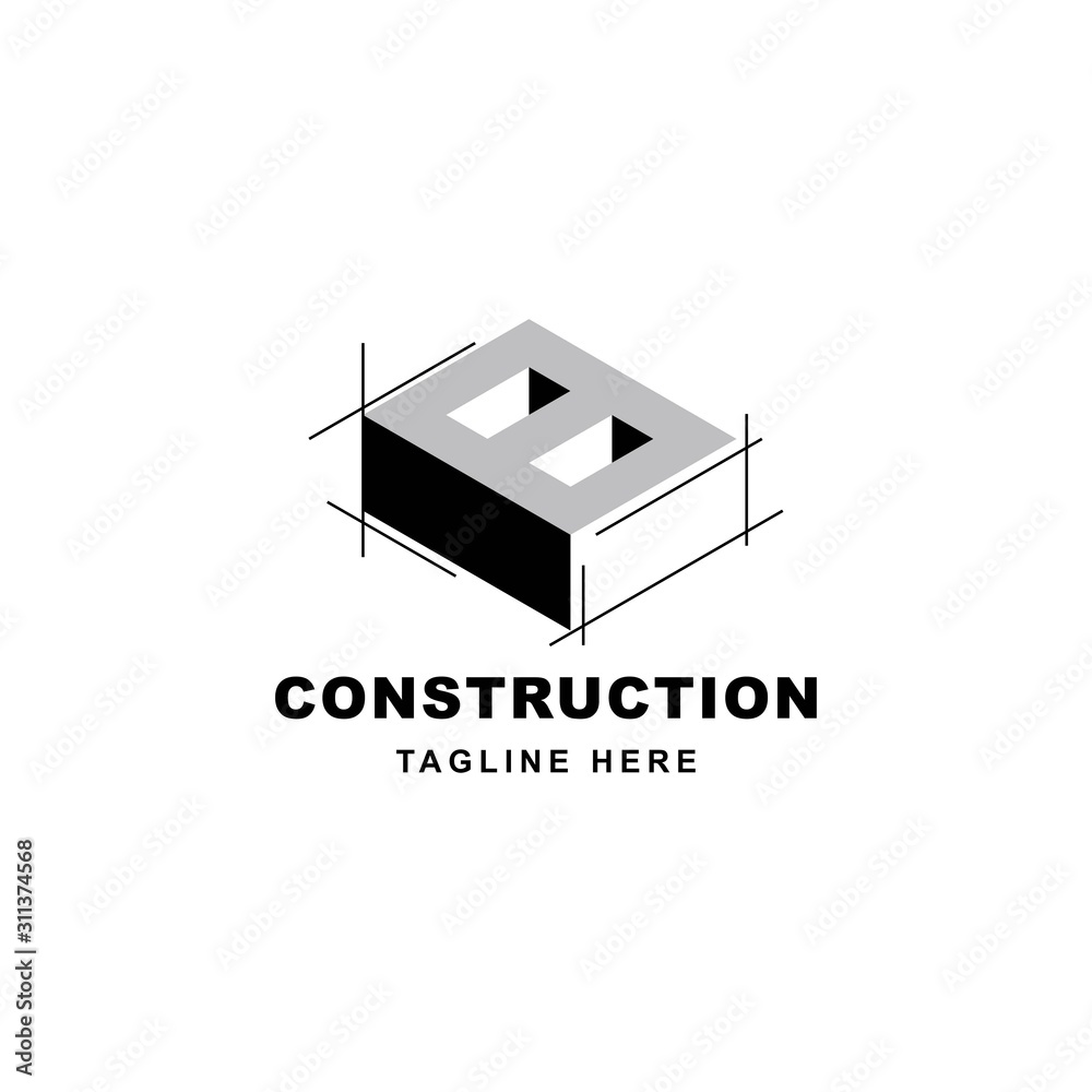 Construction logo design with letter B shape icon. Initial letter B on ...