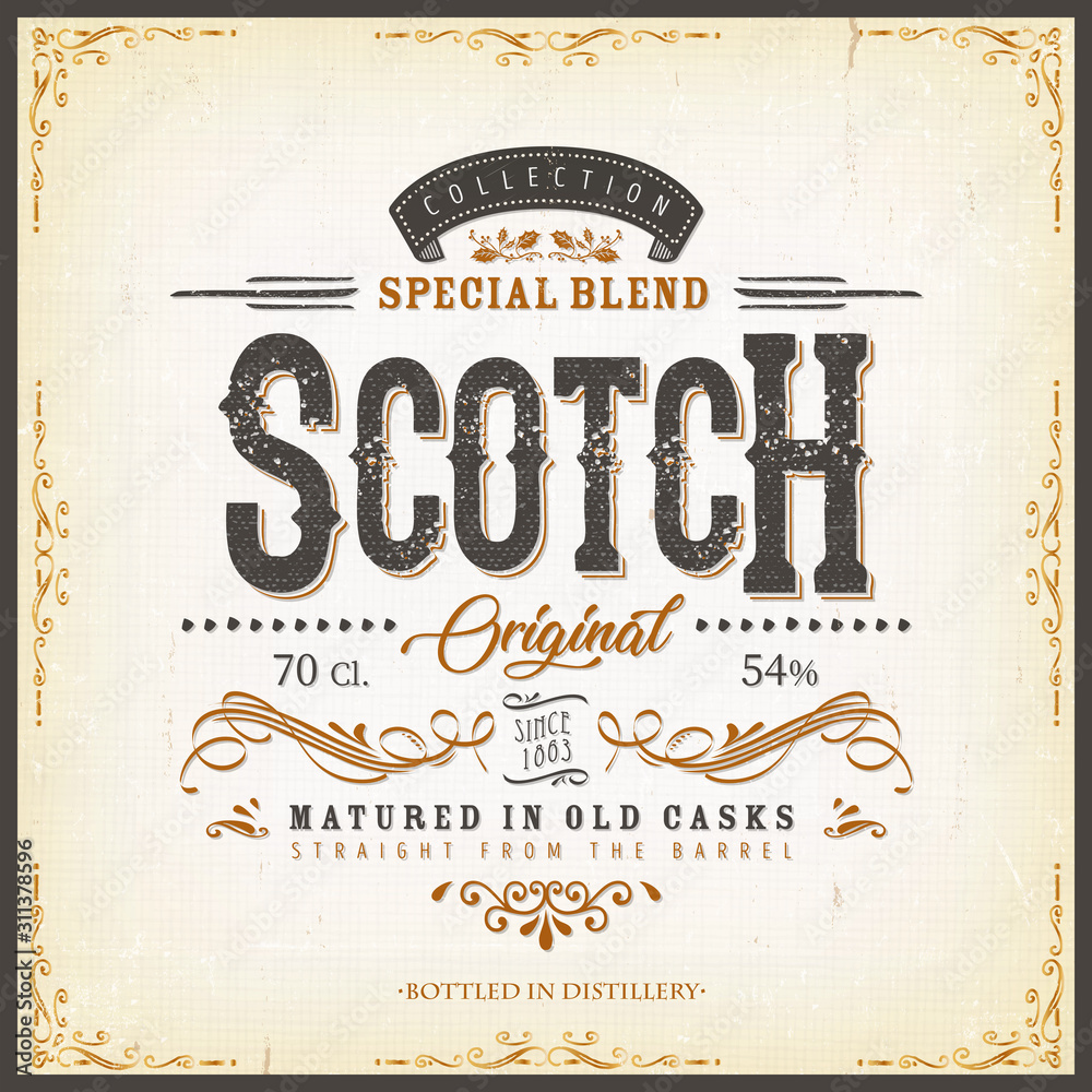 Vintage Scotch Whisky Label For Bottle/ Illustration of a vintage ...