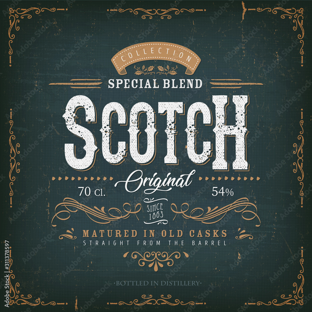 Vintage Scotch Whisky Label For Bottle/ Illustration of a vintage ...