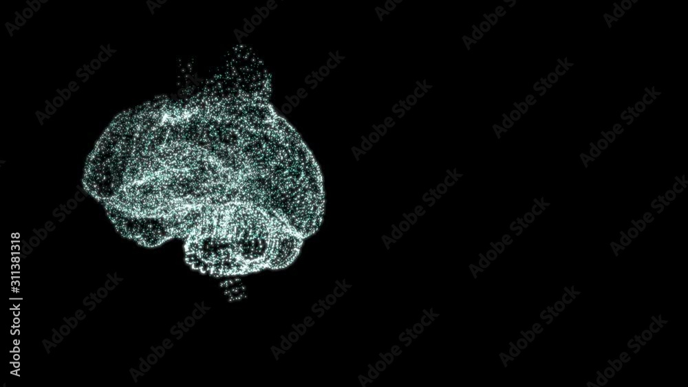 Abstract Glowing Brain Structure Formed From Tiny Particles In Intense Activity Floating In Dark