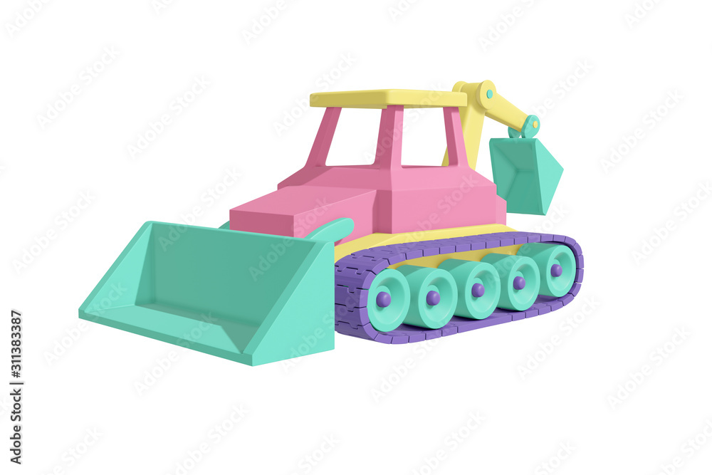 Crawler tractor with bucket cartoon style realistic design pastel green ...