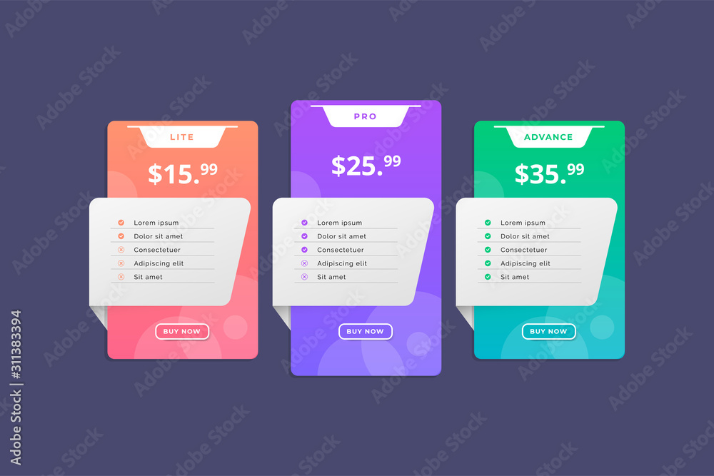 Modern colorful pricing table template. price list vector design ...
