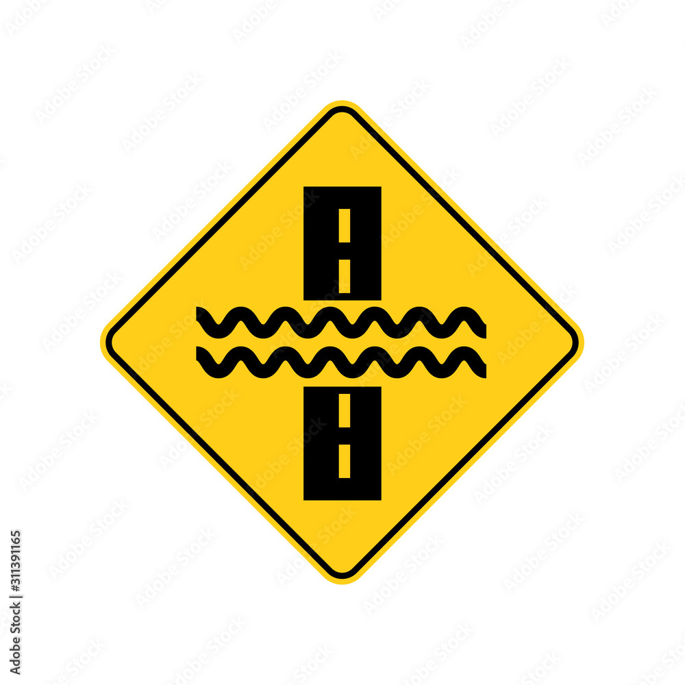 USA traffic road signs. there may be water flowing on the road. vector ...