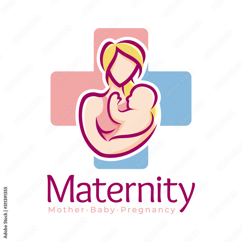 Maternity logo design template, pregnancy mother and baby symbol or ...