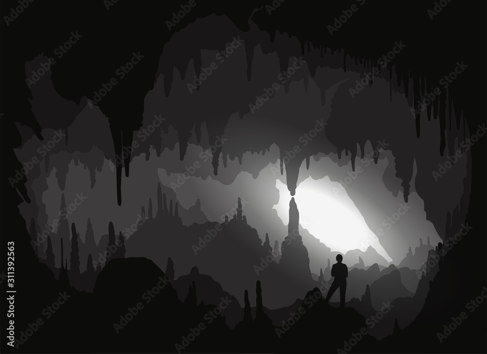 Cave. Inside a backlit cavity Stock Vector | Adobe Stock