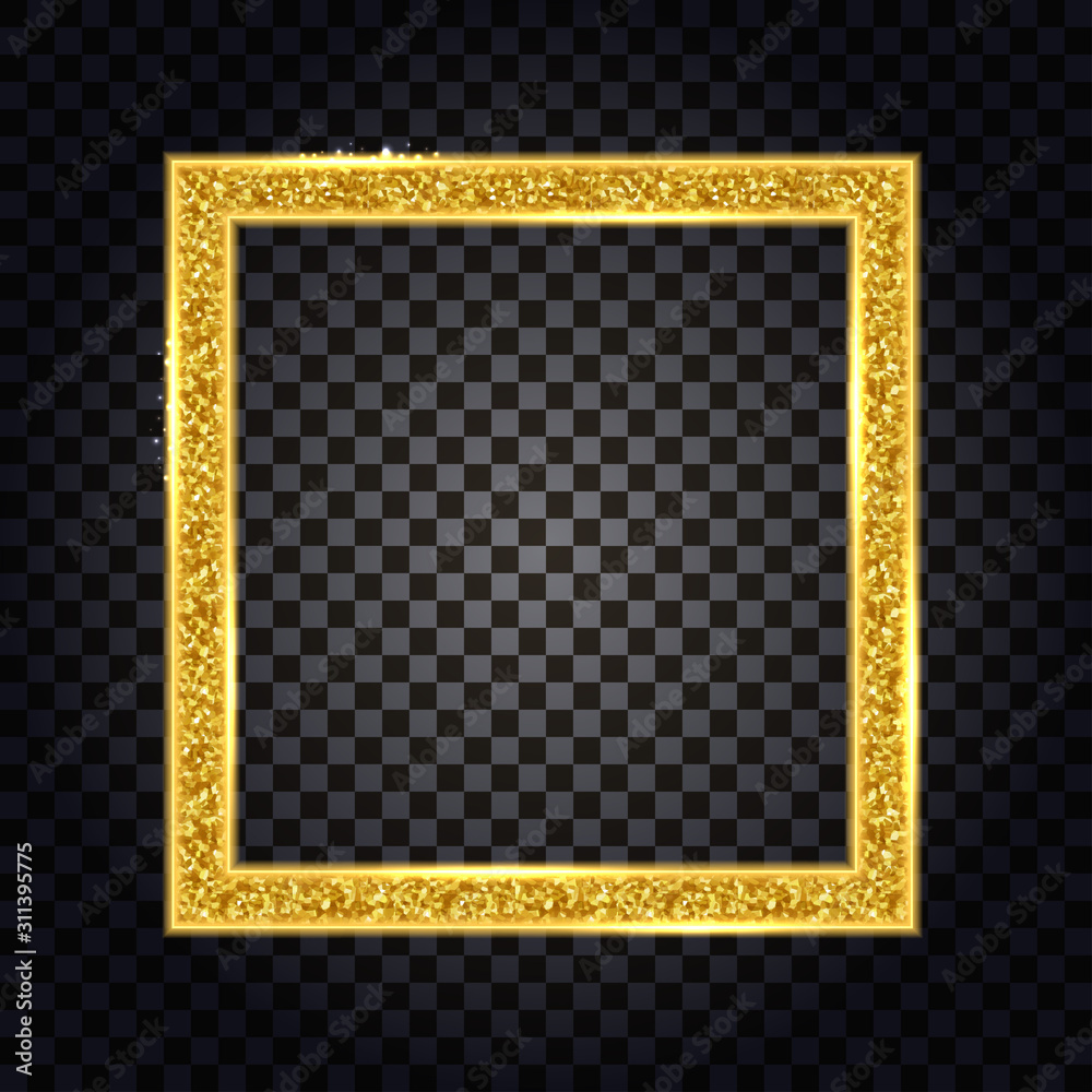 Gold glitter square frame. Design element, golden border isolated ...