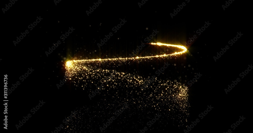 Gold sparkling spiral trail with shimmering glitter particles ...