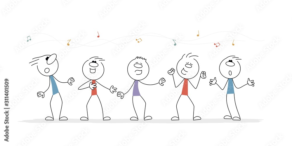 Men singing. Hand drawn cartoon vector illustration for holiday and ...