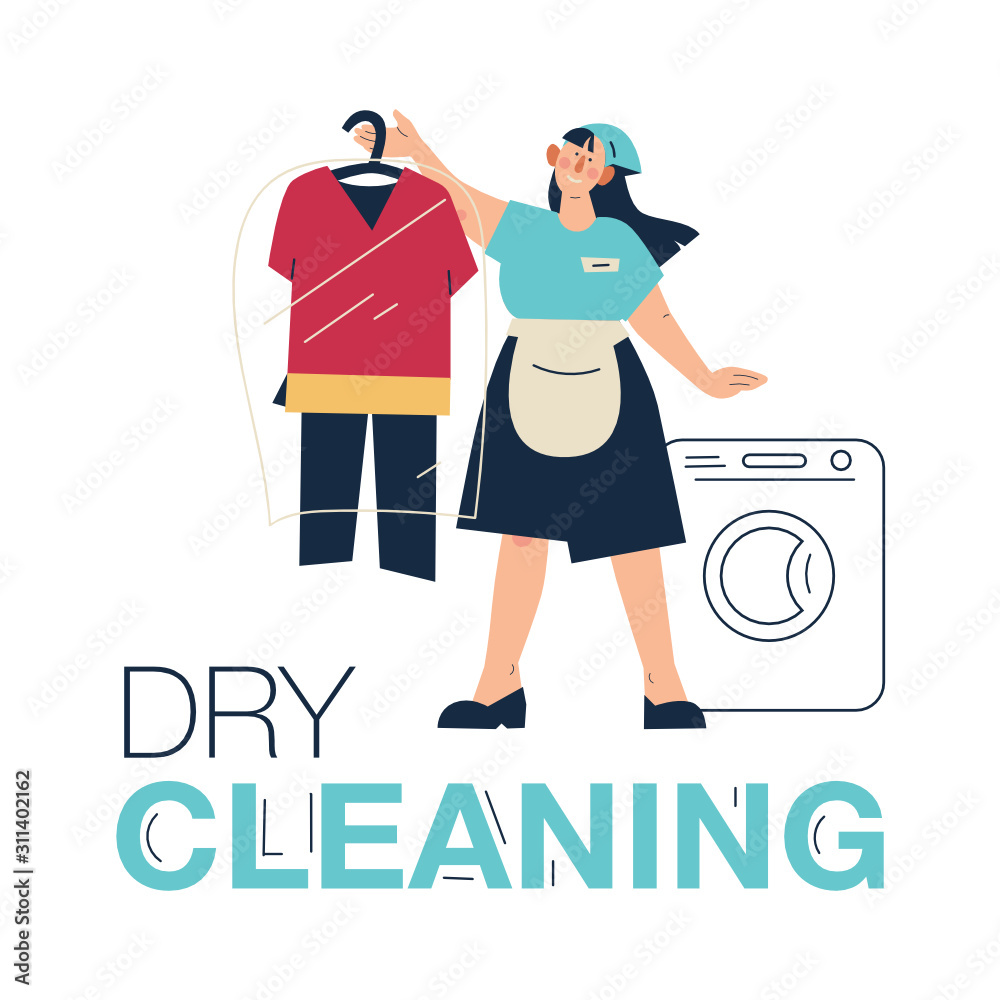 Worker woman of dry cleaning, laundry. Quickly, we will put your ...