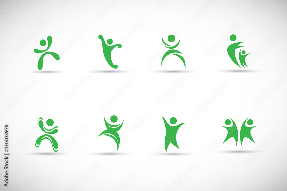 Abstract People Logo Set. Human Figure Isolated On Gray Background ...