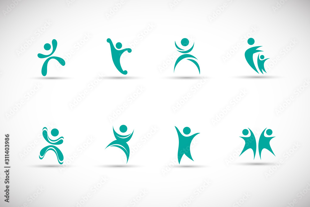 Abstract People Logo Set. Human Figure Isolated On Gray Background ...